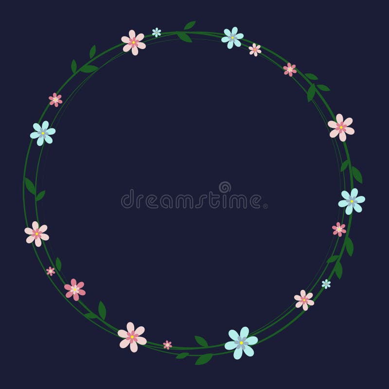 Floral Text Circle Frame Hand Drawn Flat Layout. Decorative Round ...