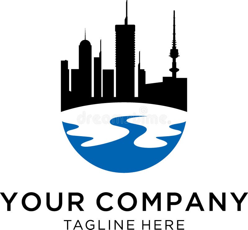 Downtown with a Beautiful Flowing River Stock Illustration ...