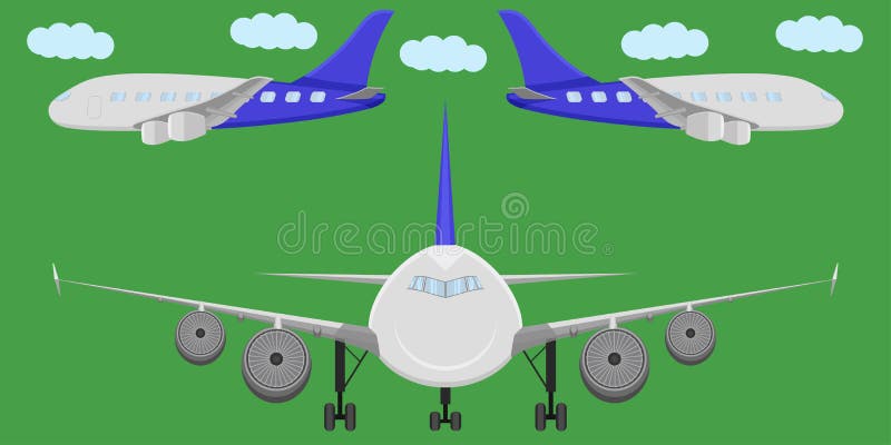 Airplane Transport Sky Fly Flight Wing Jet Side Front View Aviation ...