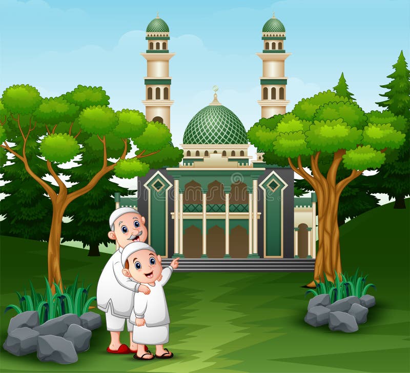 Muslim People Cartoon Going To the Mosque Stock Vector - Illustration ...
