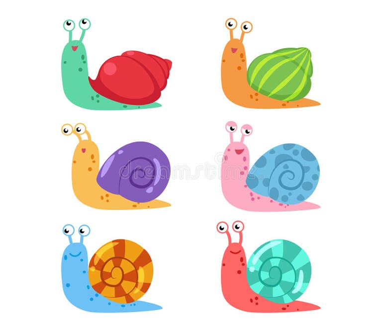 Cute Cartoon Snail Vector Set with Different Shells Stock Vector ...