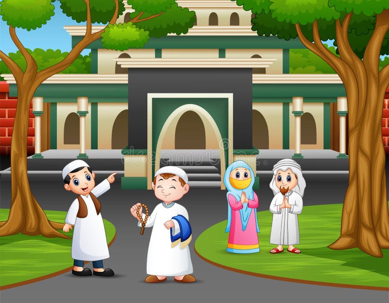 Cartoon Muslim People on the Road To the Mosque Stock Vector ...