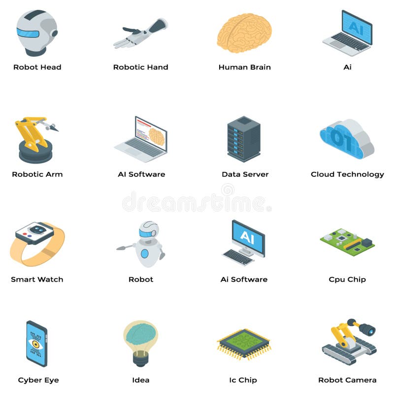 Artificial Intelligence Isometric Icons Pack Stock Vector ...