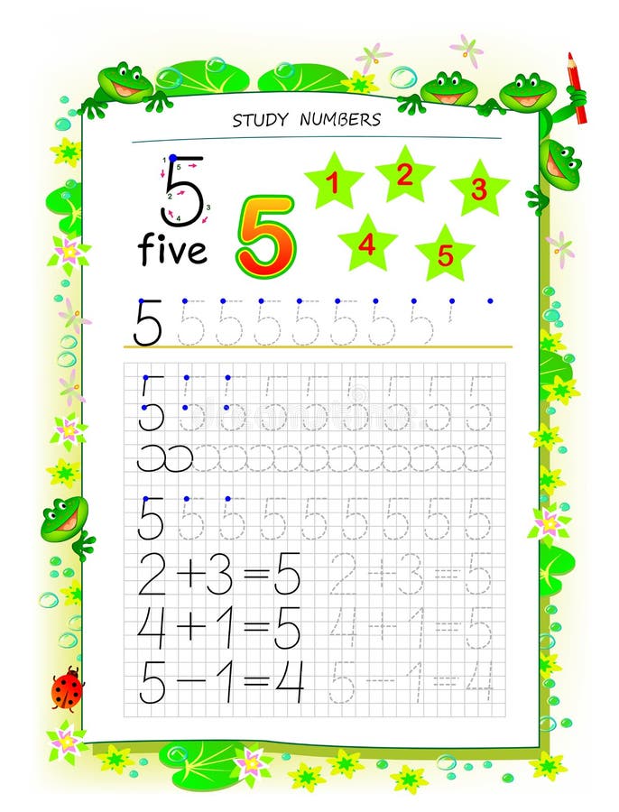 Educational Page on Square Paper for Kids with Number 7. Printable ...