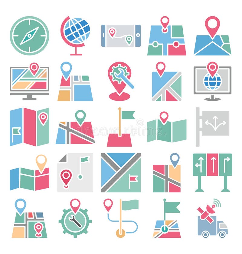 Map and Navigation Isolated Vector Icons Set that Can Easily Modify or ...