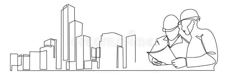 Continuous Line Drawing Engineer Building Construction Supervision ...