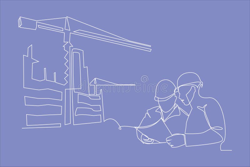 Continuous Line Drawing Engineer Building Construction Supervision ...
