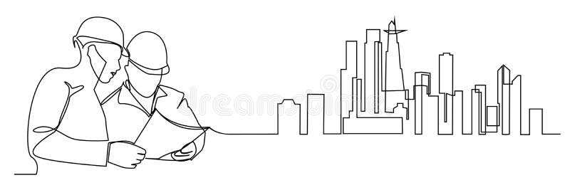 Continuous Line Drawing Engineer Building Construction Supervision ...