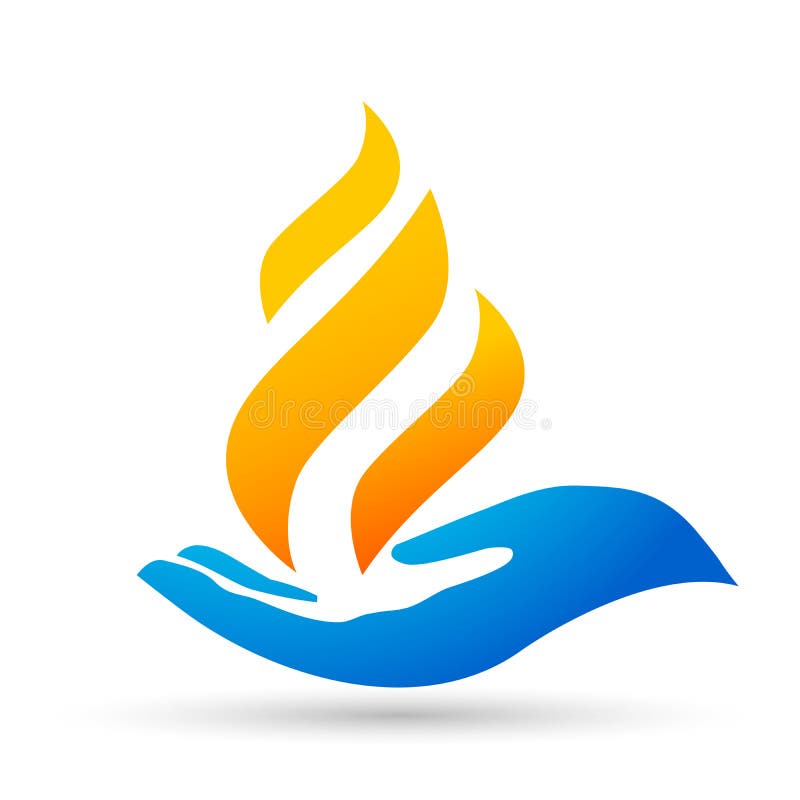 Isolated Black Outline Icon of Flame in Hands on White Background. Line ...