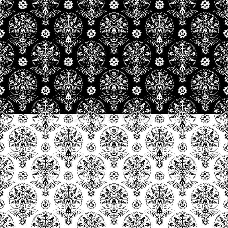 Seamless Black and White Patterns with Various Whimsical Flowers. Stock ...