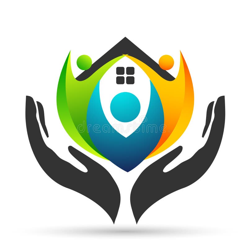 Family Union Home, Love and Care in a Red Heart and Heart Shape Logo ...