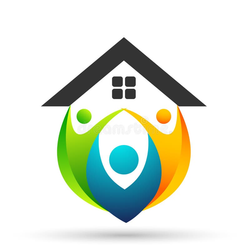 Family Union Home, Love and Care in a Red Heart and Heart Shape Logo ...