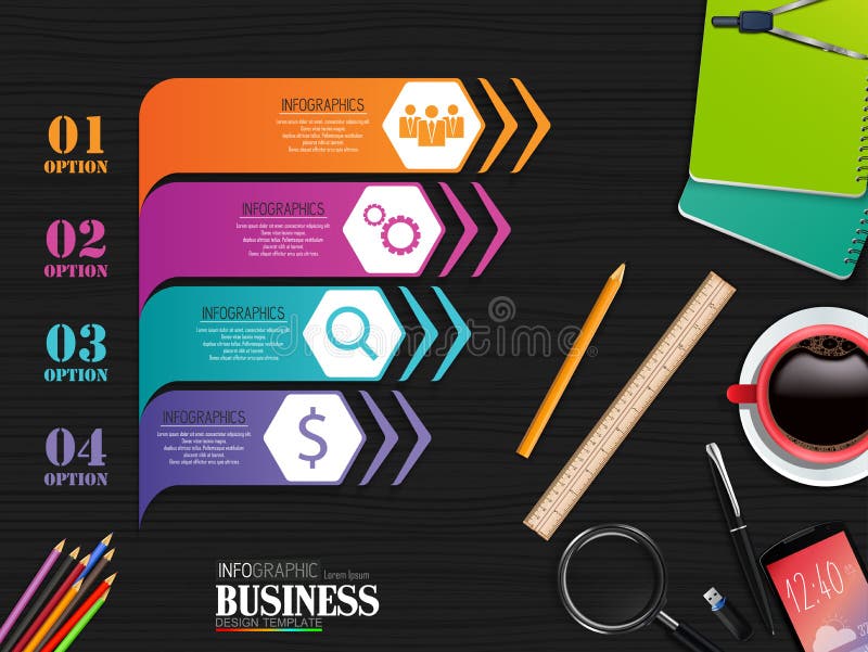 Info Graphics Business Template Concept with Stationary Stock Vector ...