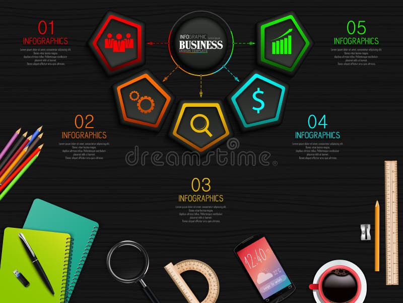 Info Graphics Business Template Concept with Stationary Stock Vector ...