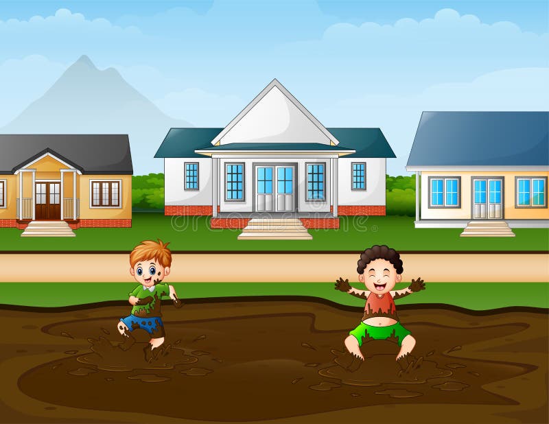 Children Playing Mud Cartoon Stock Illustrations – 114 Children Playing ...