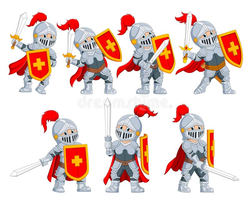 The Collection of the Knight with the Different Posing Stock Vector ...