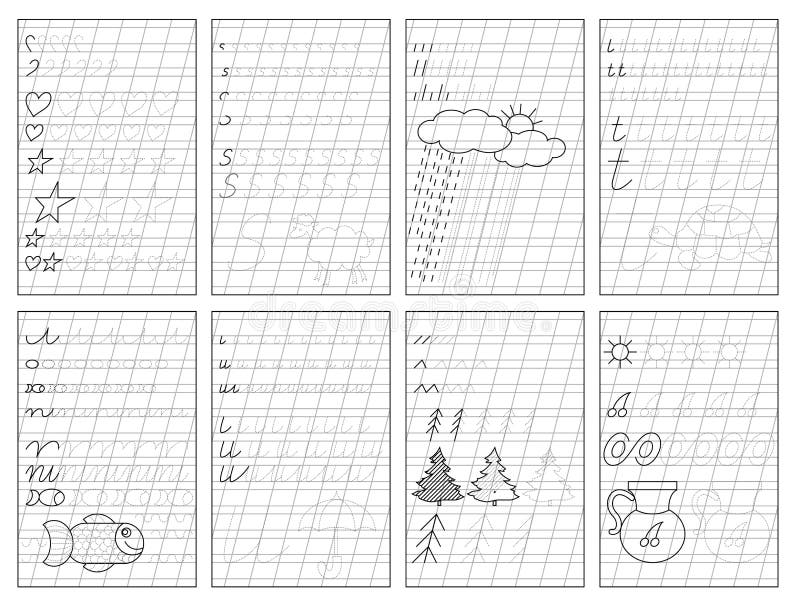 Set of Black and White Educational Pages on Oblique Line for Kids ...
