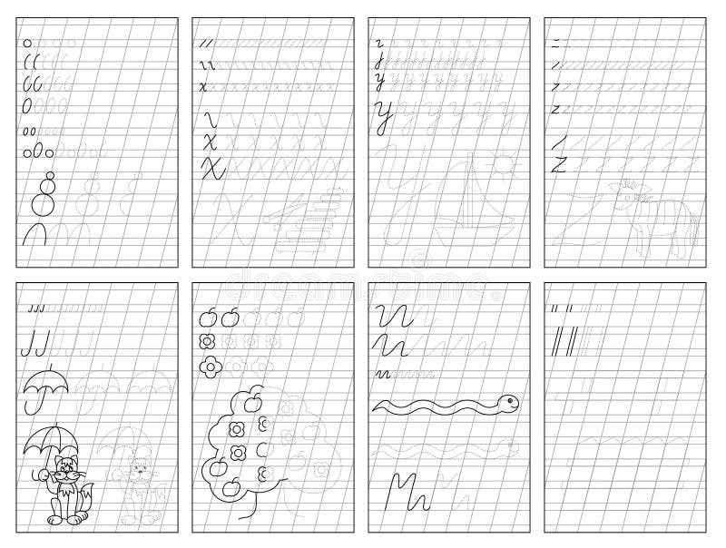 Set of Black and White Educational Pages on Oblique Line for Kids ...