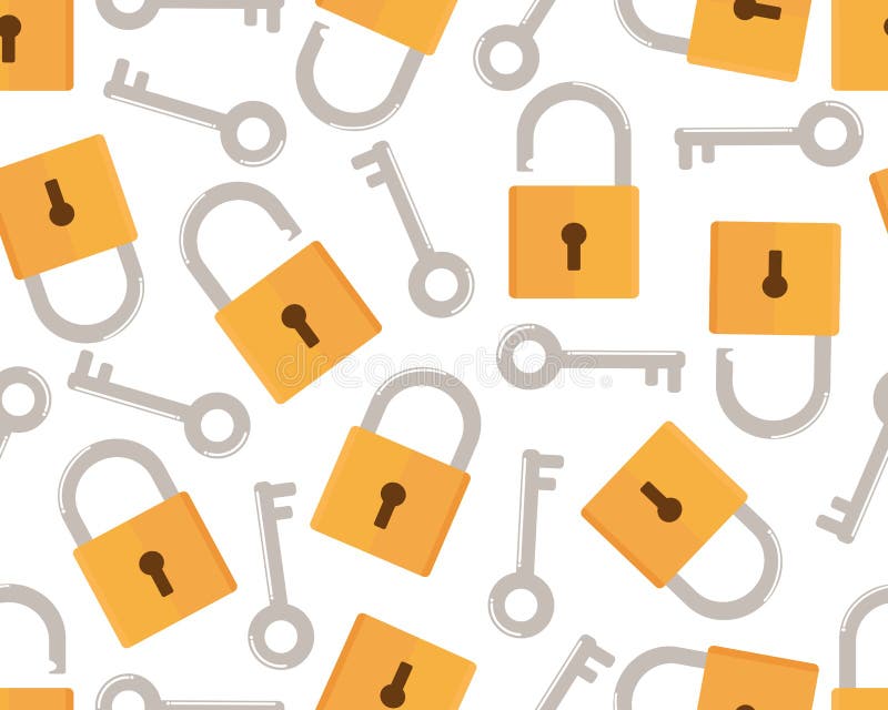 Seamless Pattern of Key and Lock Icon Flat Style on White Background ...