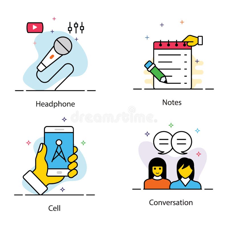 Digital Communication Flat Icons Set Stock Vector - Illustration of ...