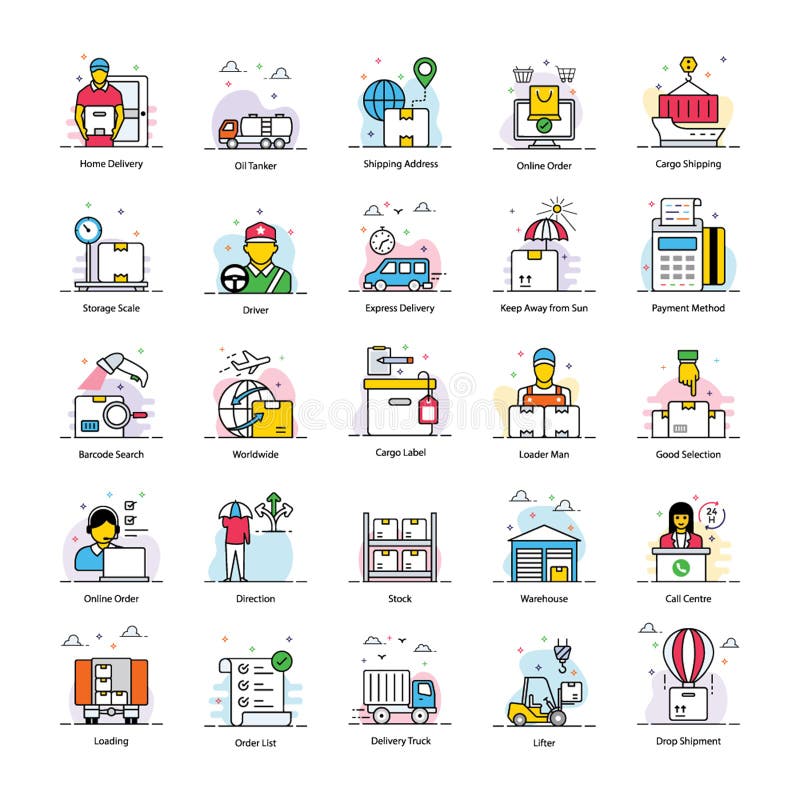 Logistics Delivery Flat Icons Pack Stock Vector - Illustration of cargo ...