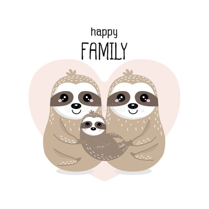 Cartoon Sloths Family. Adorable Sloth Animal At Jungle Rainforest ...