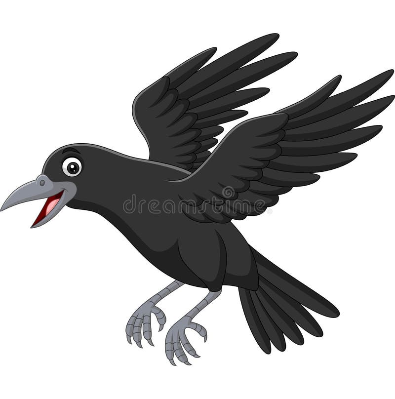 Cartoon Crow Flying Isolated on White Background Stock Vector ...