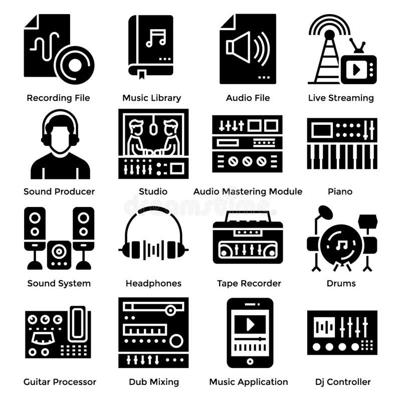 Sound Design Icons Pack stock vector. Illustration of recorder - 153984108