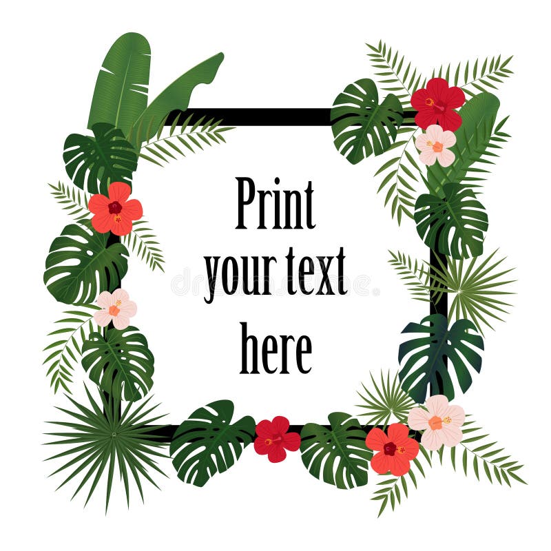 Colourful Tropical Frame, Bright Flowers and Toucan Birds. Vector ...