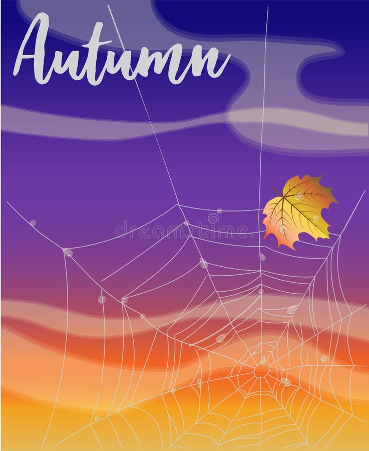 Autumn Nature Wallpaper with Rowan Berries and Spider Web, Vector Stock ...