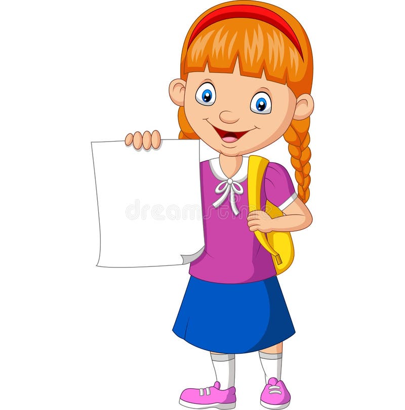 Cartoon School Girl Holding Blank Paper Stock Vector - Illustration of ...