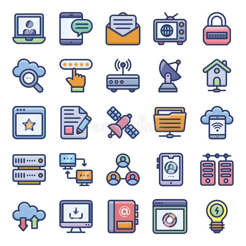 Networking Flat Icons Pack stock vector. Illustration of cloud - 154596758