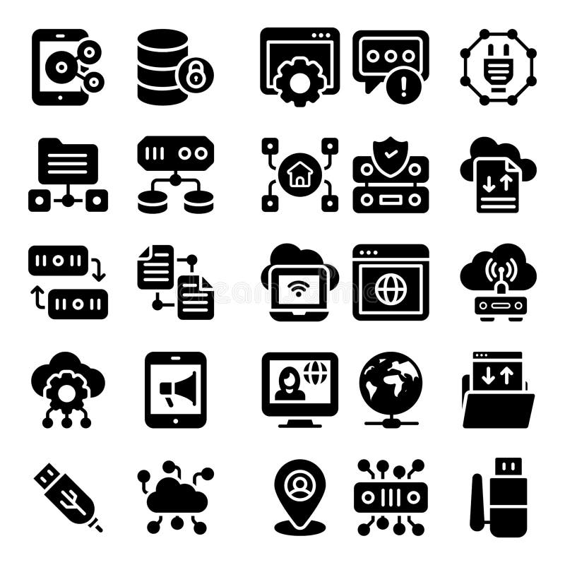 Networking Solid Icons Set stock vector. Illustration of server - 154596850