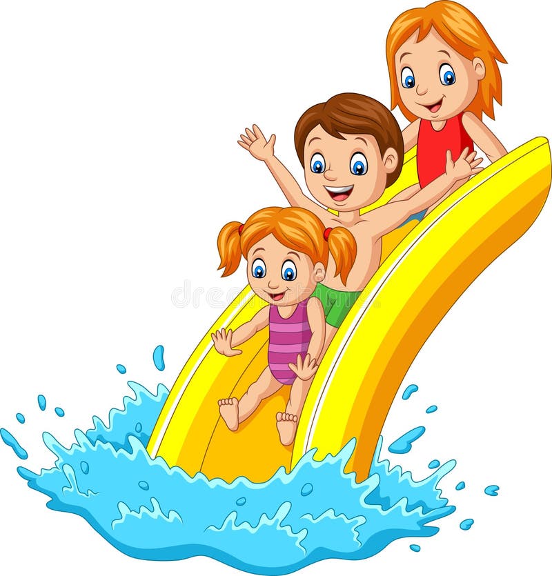 Happy Family Playing Water Slide Stock Vector - Illustration of girl ...