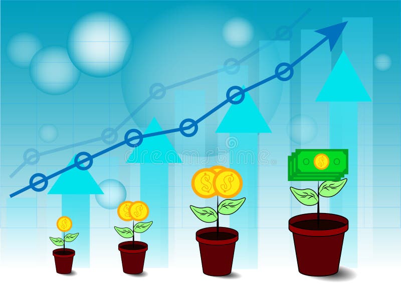 Money Growing and Chart on Blue Background Stock Illustration ...