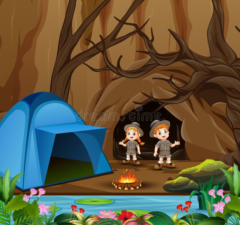Explorer in a cave stock illustration. Illustration of caving - 24298088