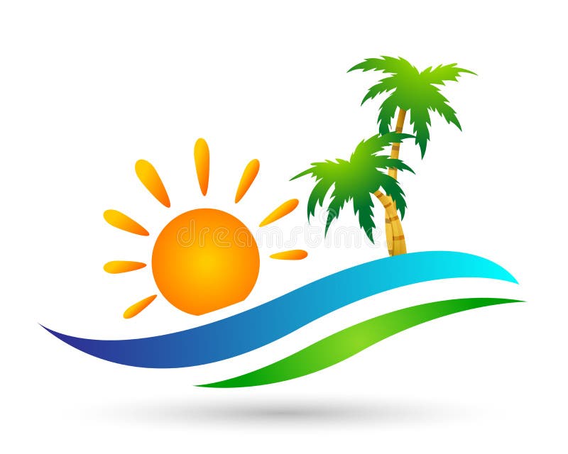 Beach Logo Water Wave Hotel Tourism Holiday Summer Beach Coconut Palm ...