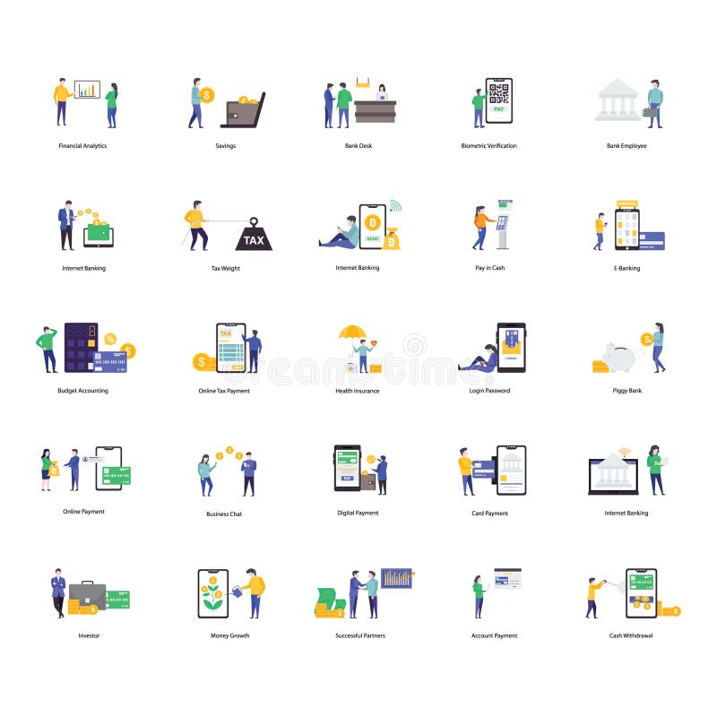 E Banking Flat Icons Pack stock vector. Illustration of cost - 155476001