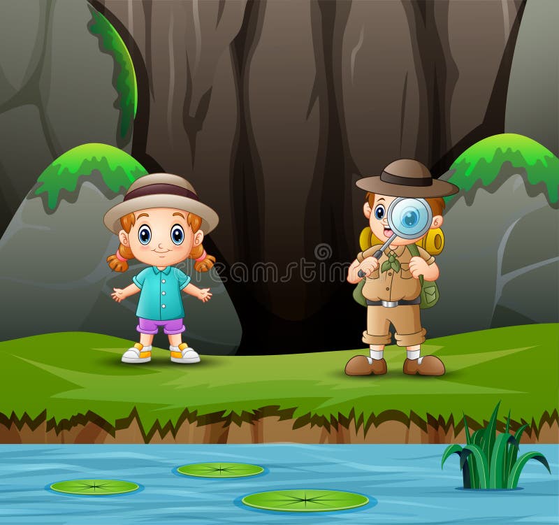 The Explorer Boy with a Little Girl at Nature Stock Vector ...