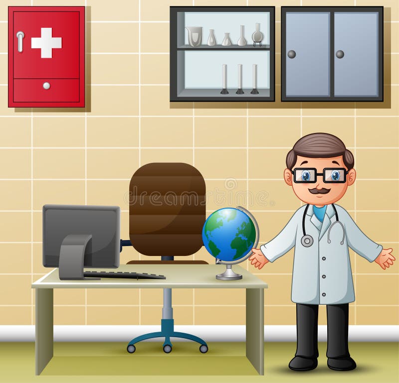 The Doctor Stands Near a Table with a Computer Stock Vector ...