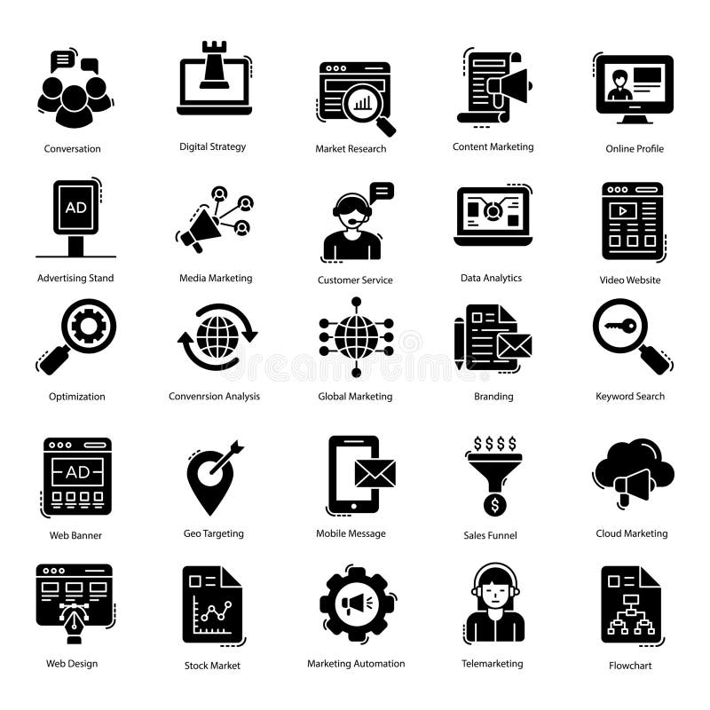 Advertising Icons Pack stock vector. Illustration of data - 156256402
