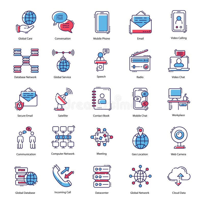 Communication Flat Icons Pack Stock Vector - Illustration of video ...