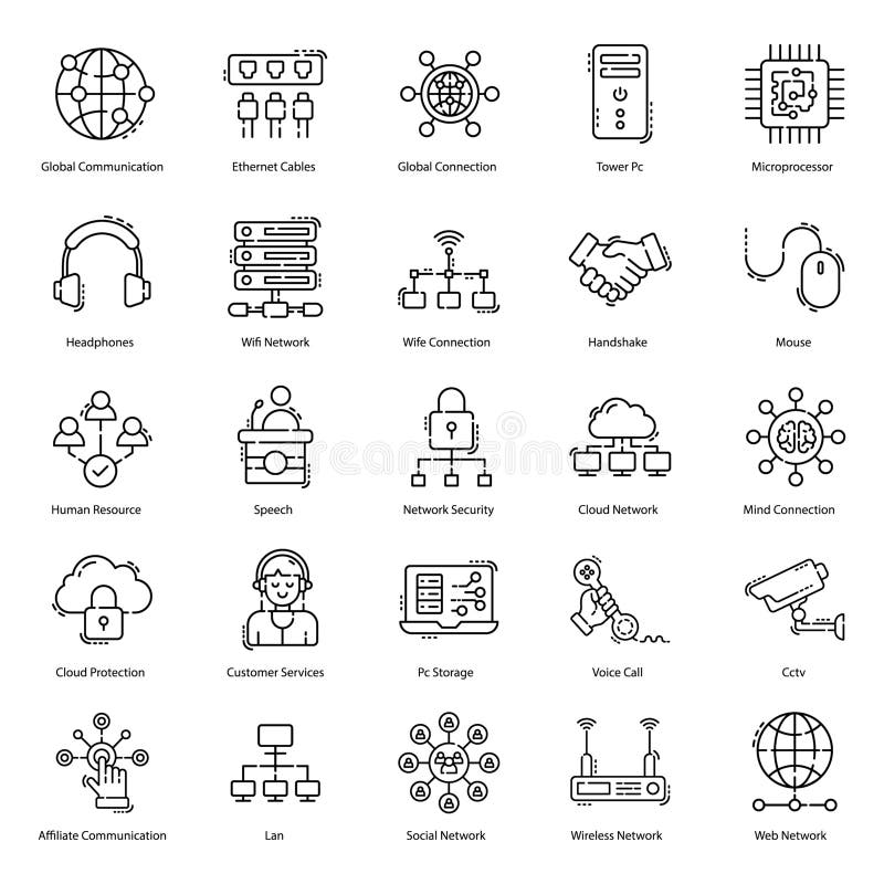 Networking Line Icons Pack stock vector. Illustration of system - 156258665