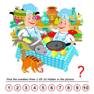 Logic Puzzle Game. Exercise for Young Children. Find the Numbers from 1 ...