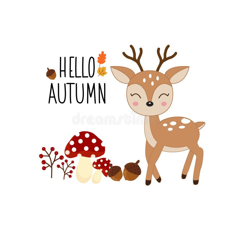Vector Autumn Background with Cute Little Deer. Stock Illustration ...