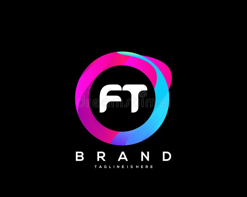 Initial Letter FT Logo with Colorful Circle Background, Letter ...