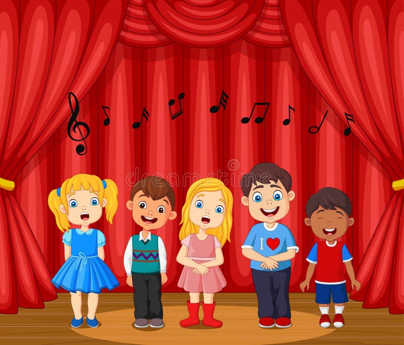Children Performing Singing on the Stage Stock Vector - Illustration of ...