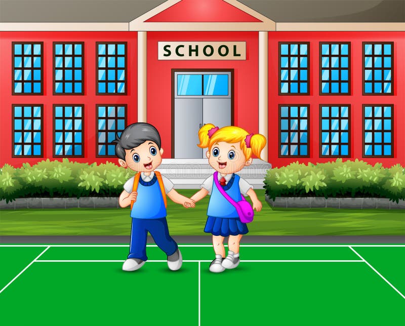 Cartoon a Boy and Girl Going Home after School Stock Vector ...