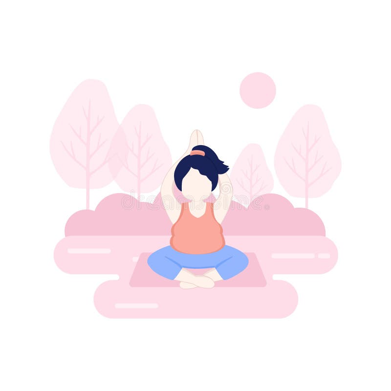 Plus Size Girl Doing Yoga Vector Cartoon. Stock Vector - Illustration ...
