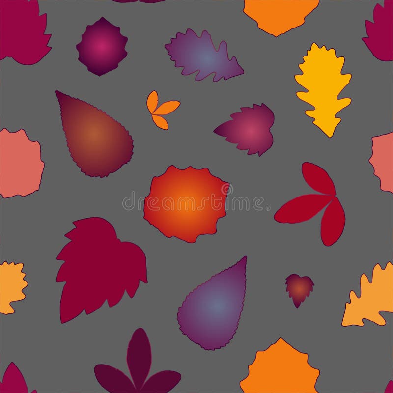 Seamless Pattern of Autumn Leaves in Gradient and Solid Colors Stock ...